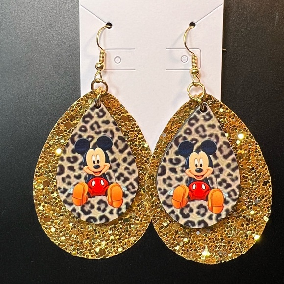 Jewelry | Mickey Mouse Leopard Print Gold Tone Teardrop Glitter ...